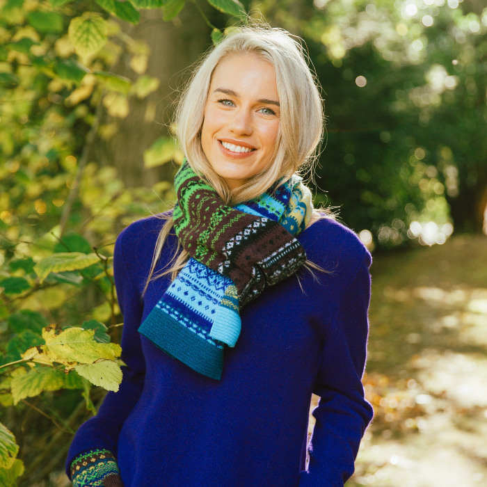 ERIBÉ Unisex Merino Lambswool Fairisle Scarf - Soft Ribbed Edges, Made ...