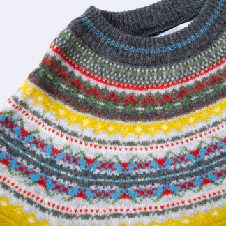 ERIBÉ Women's Alpine Short Sweater Merino Wool Fairisle Yoke Pattern ...