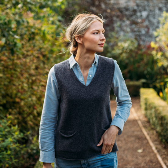 ERIBÉ Women's Corry V-Neck Tank Top Merino Wool Slim Fit Made in ...