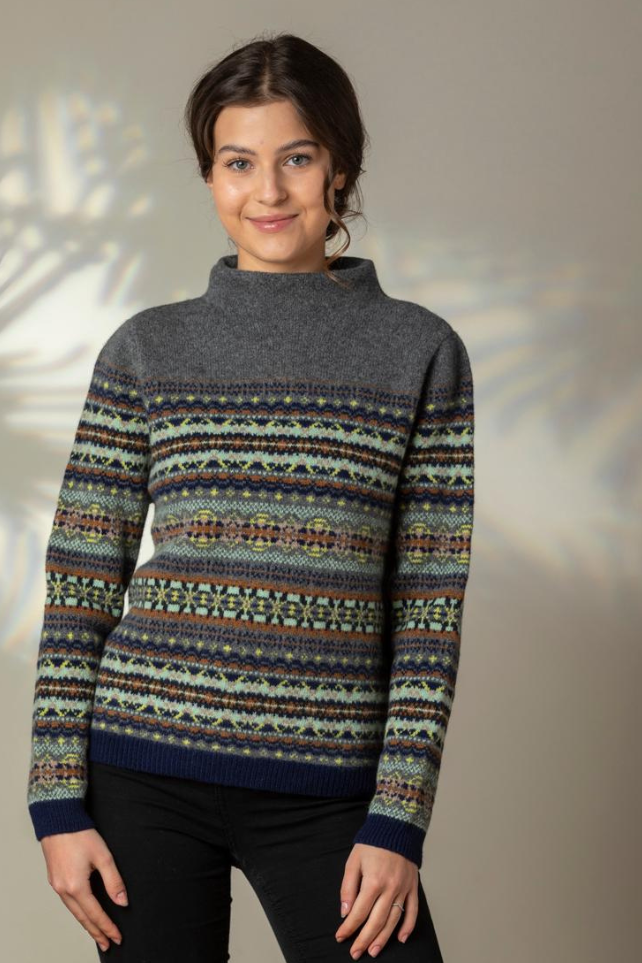 ERIBÉ Women's Kinross High Neck Sweater 100% Merino Lambswool Regular ...