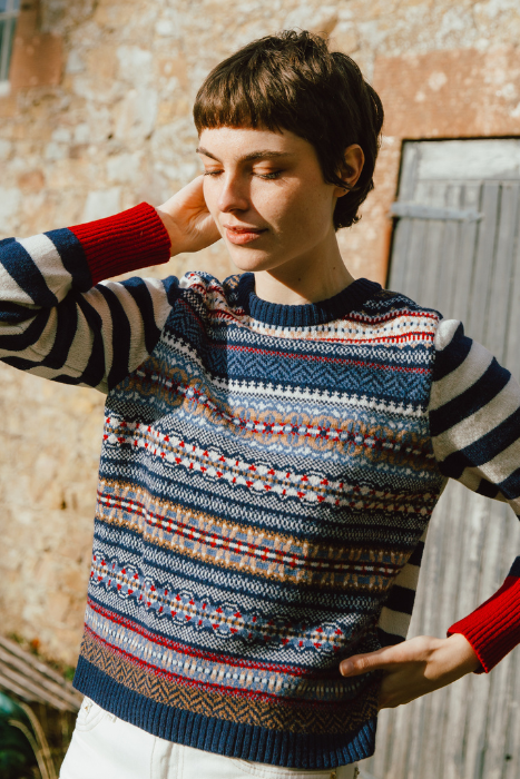 ERIBÉ Women's Reversible Fairisle Sweater, Regular Fit, 100% Merino ...