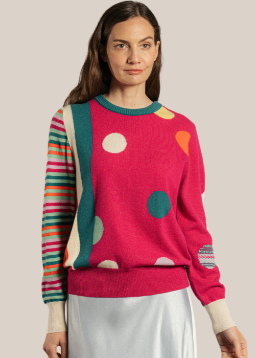 ERIBÉ Women's Merino Wool Sweater - Melrose Stripe & Dot Design ...