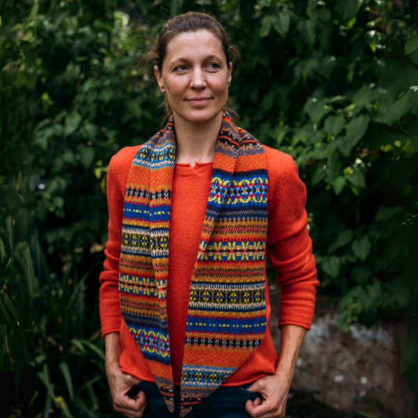 ERIBÉ Women's Pioneer Scarf 100% Merino Lambswool Fairisle Made in ...