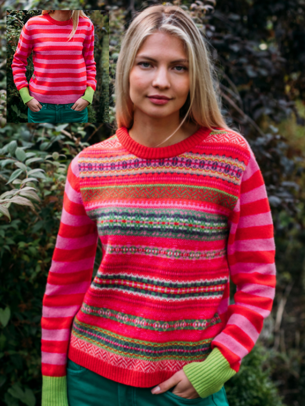 ERIBÉ Women's Reversible Fairisle Sweater, Regular Fit, 100% Merino ...